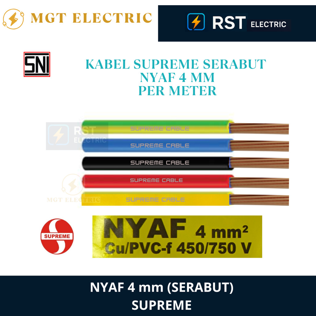 Jual SUPREME FLEKSIBEL NYAF 4mm / SERABUT GROUNDING NYAF 4 mm / KABEL LISTRIK SUPREME SERABUT ...