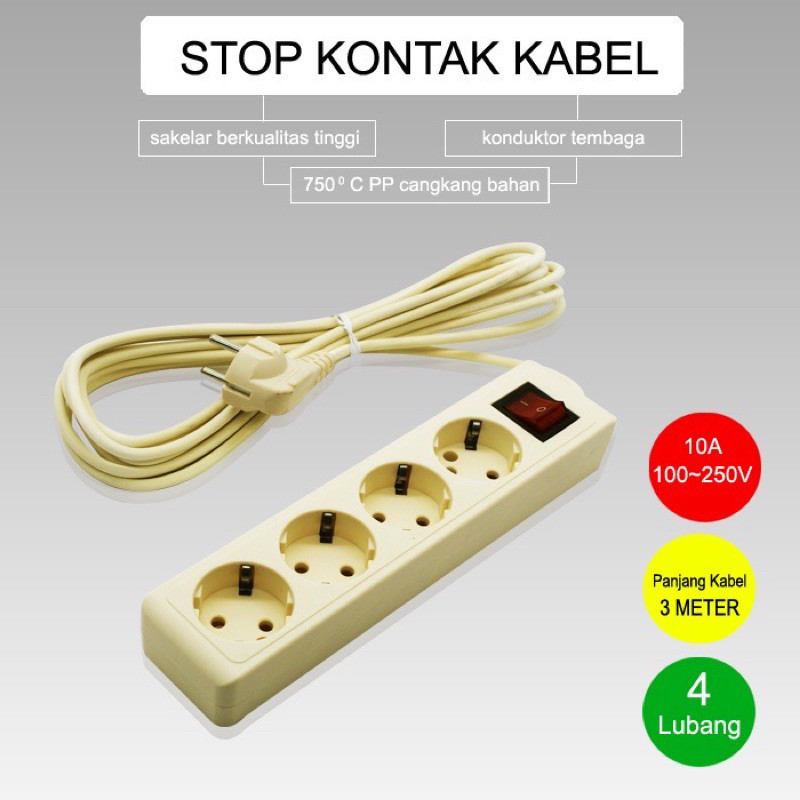 Jual (GAT) Steker terminal Stop Kontak Kabel 2/3/4/5 Lubang 3 Meter dan ...