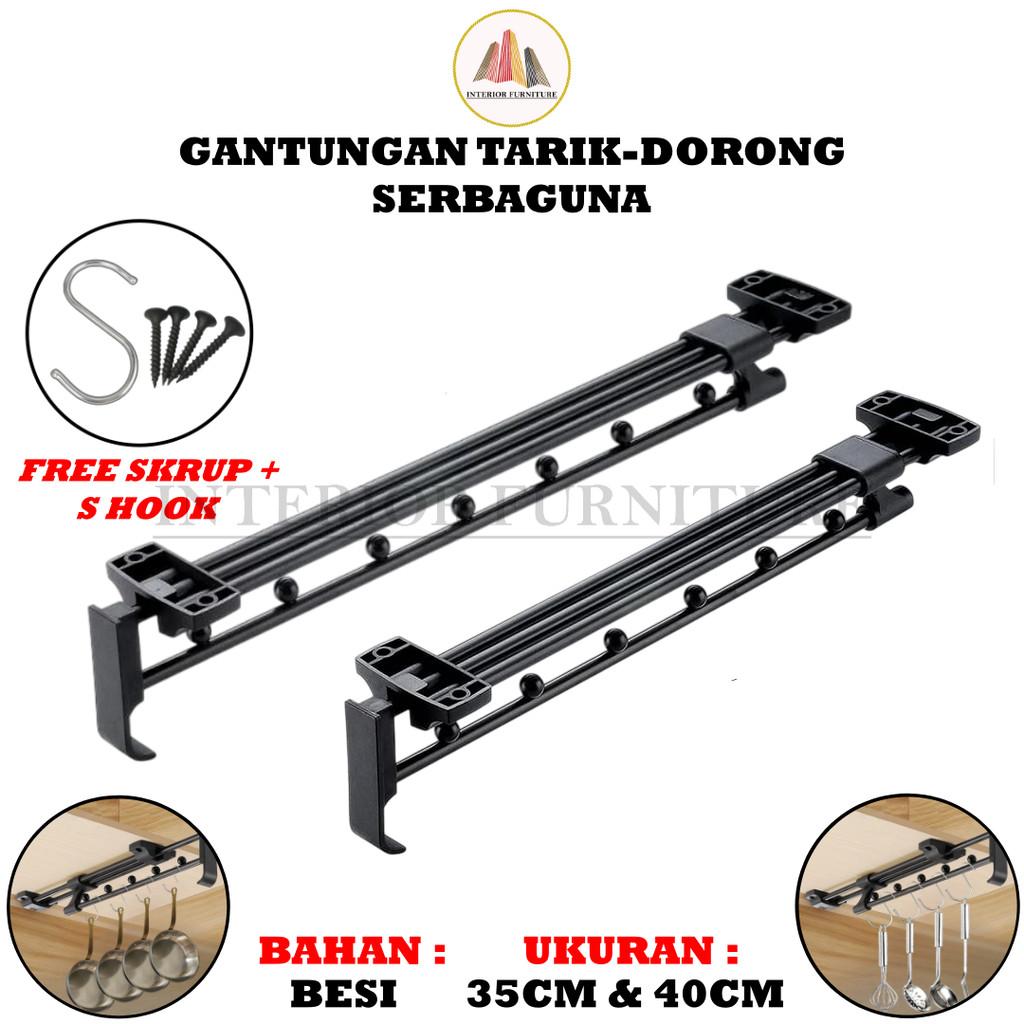 Jual Gantungan Rak Dapur Lemari Kolong Kitchen Set Tarik Dorong Hitam ...