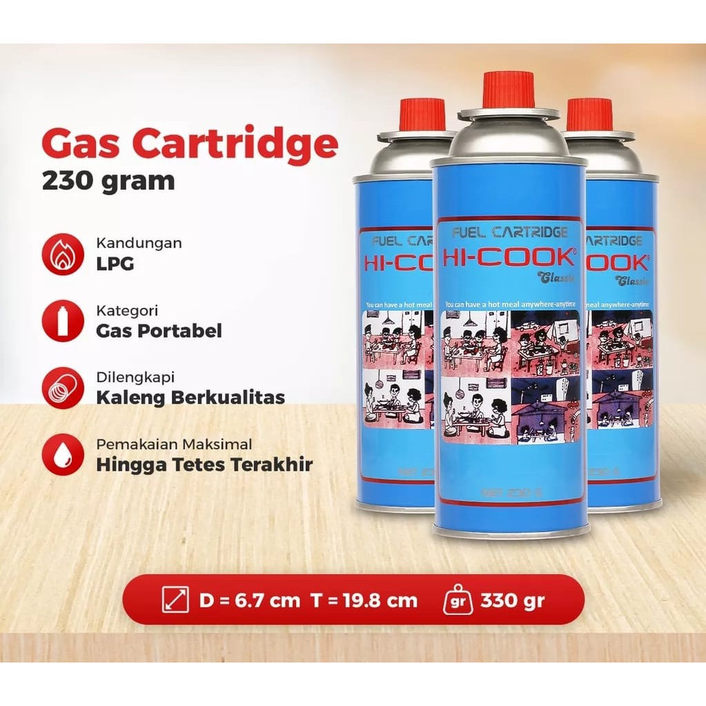 Jual Gas Cartridge HI-COOK Tabung Gas Portable Hicook Tabung 230gram ...