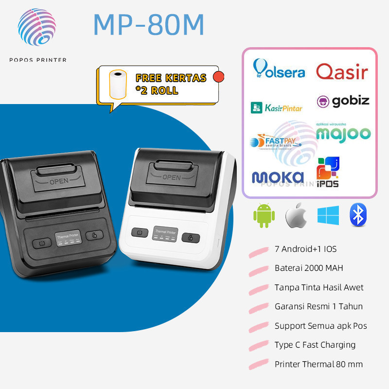 Jual Printer Thermal Kertas 80mm Bluetooth USB Cetak Resi Alamat Struk Kasir Barcode PPOB POS ...