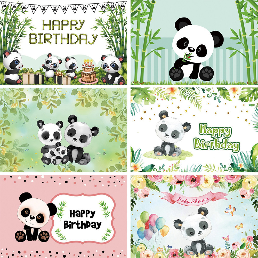 Jual Cute Cartoon Panda Backdrop Bamboo Flower Panda Theme ...