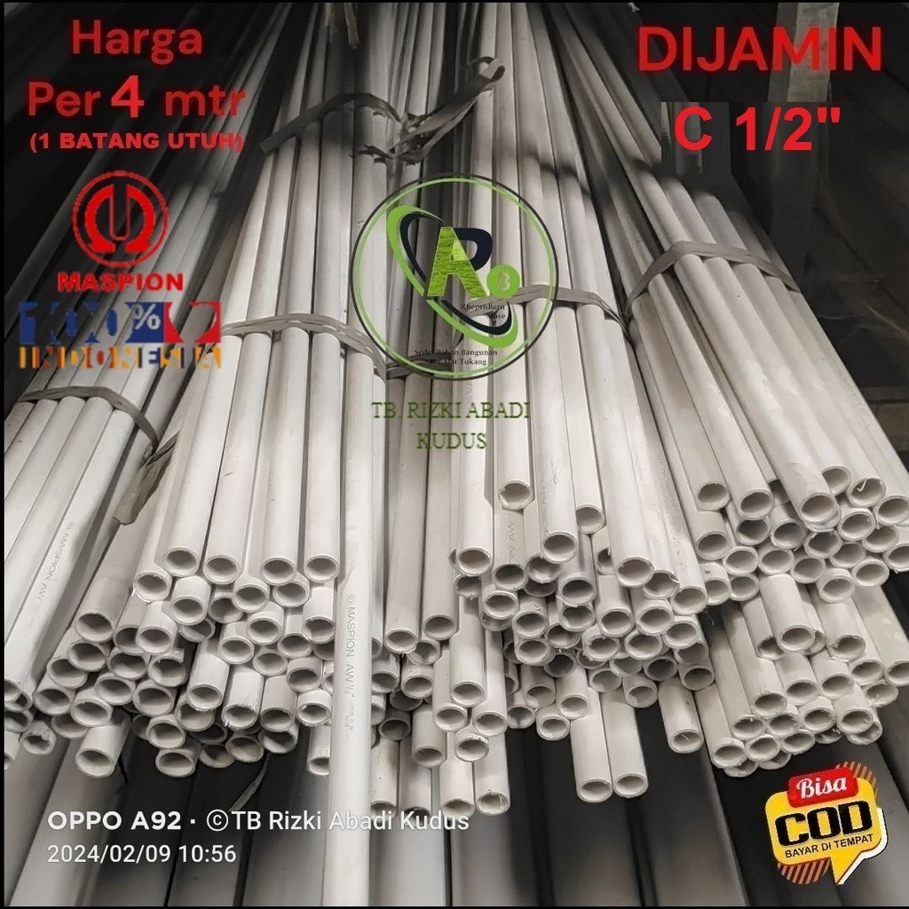 Jual RHEMA Paralon Pralon Pvc Pipa Air MASPION C Putih 1/2" (22 mm) MOF ...
