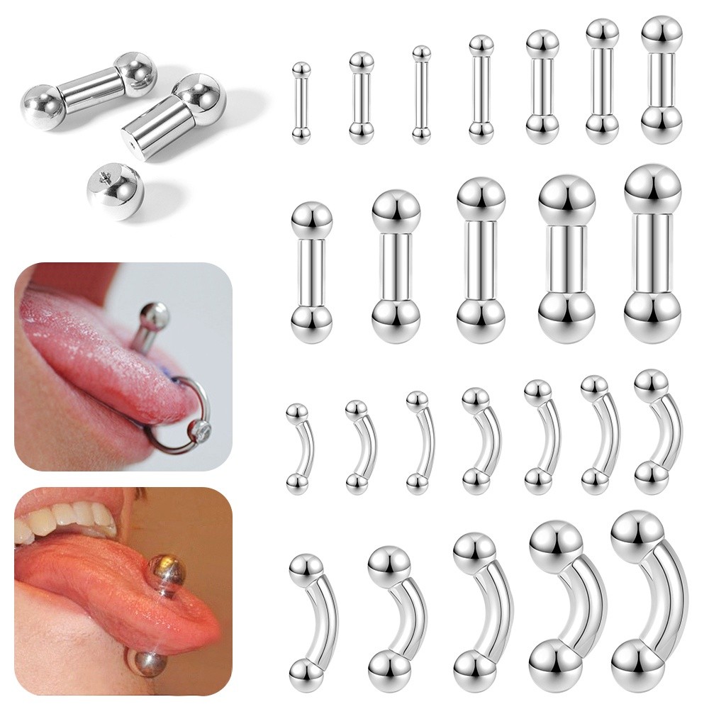 Jual 1 PC Punk Large Gauge Straight Rod Tongue Piercing Stainless Steel ...