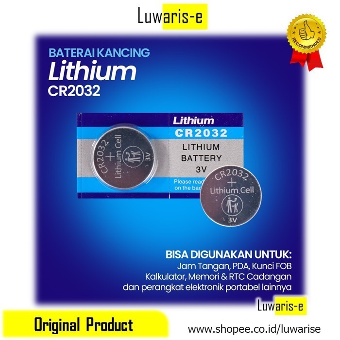 Jual Baterai Kancing CR2032 3V Lithium Cell Battery CMOS CR 2032 Bulat 1 Pcs Luwarise | Shopee ...