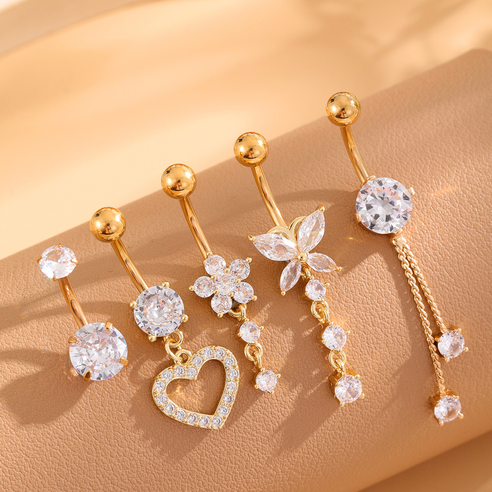 Jual 14G Gold Color Series Butterfly Dangled Belly Piercing Sets 5PCS ...