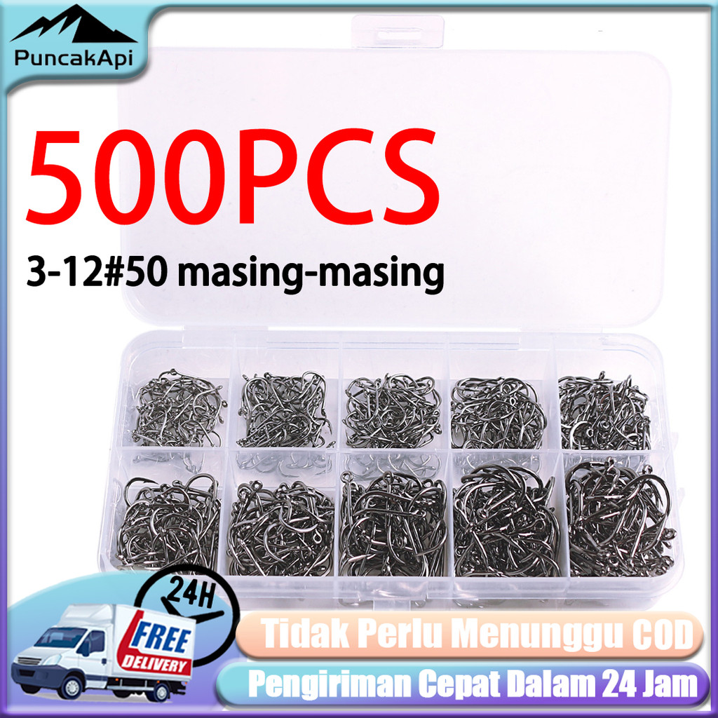 Jual 【Ready Stock】500 Pcs Fishing Hook Set Bahan Baja Karbon Dengan ...