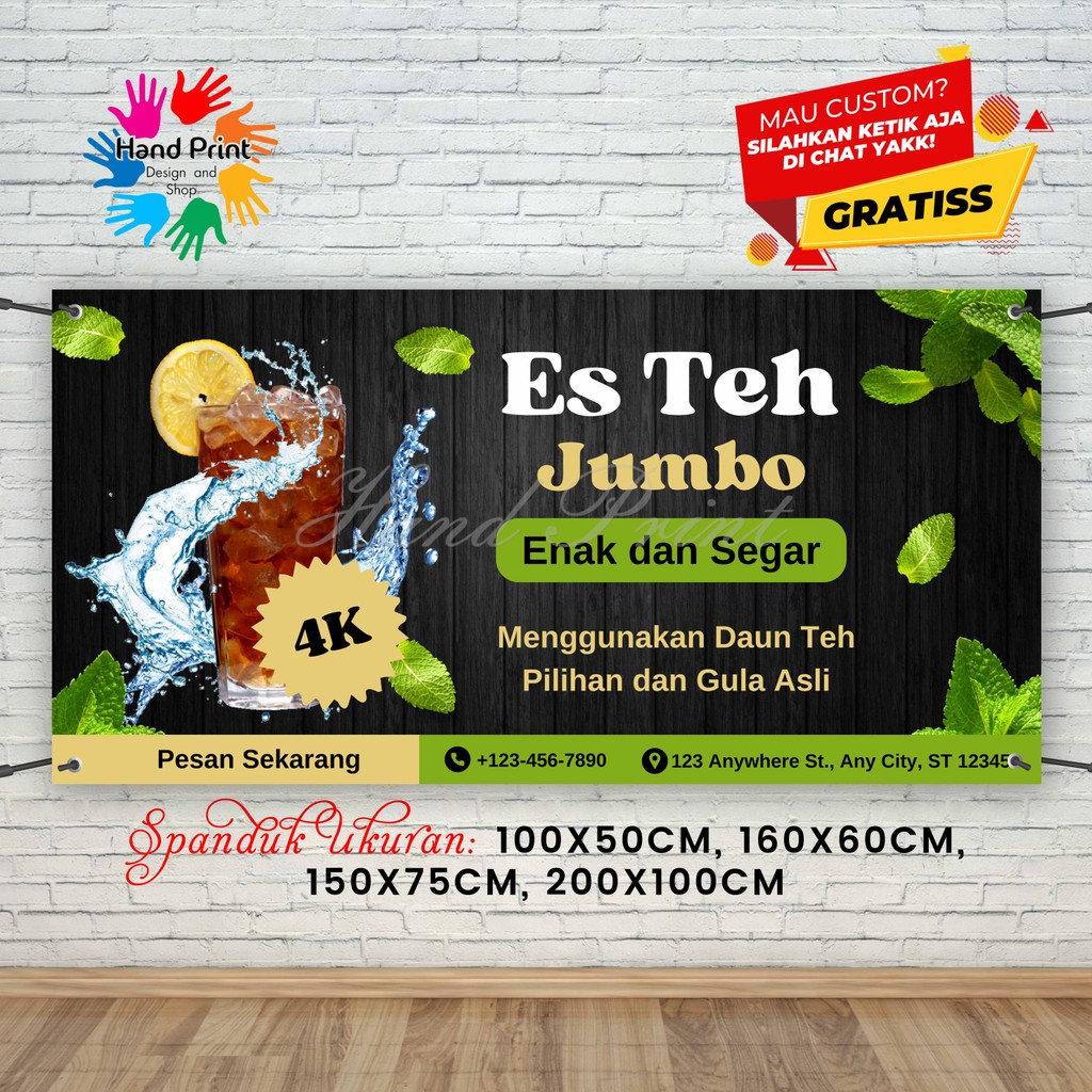 Jual Cetak Spanduk Banner Jualan Es Teh Jumbo Minuman Segar Hijau Hitam ...