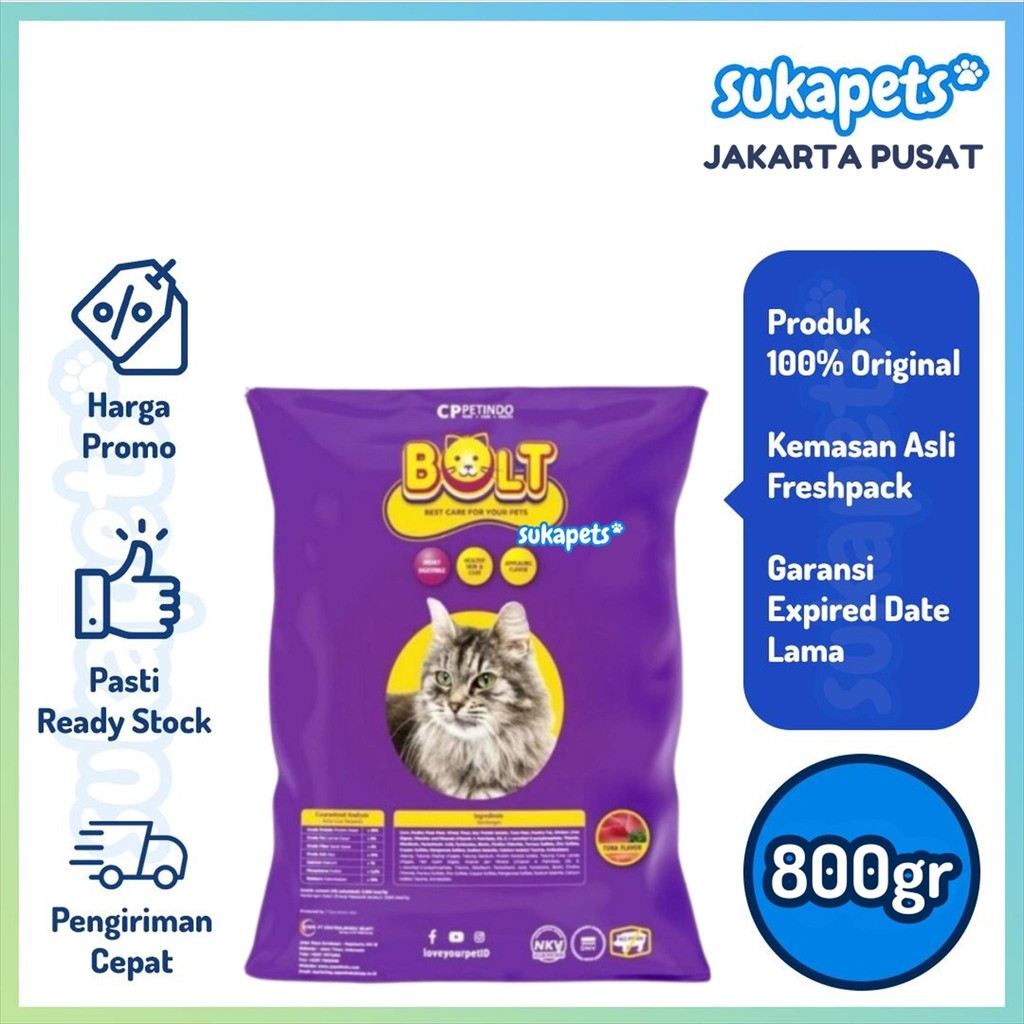 Jual Bolt Adult Cat Food Rasa Tuna Kibble Ikan Makanan Kucing 800gr ...