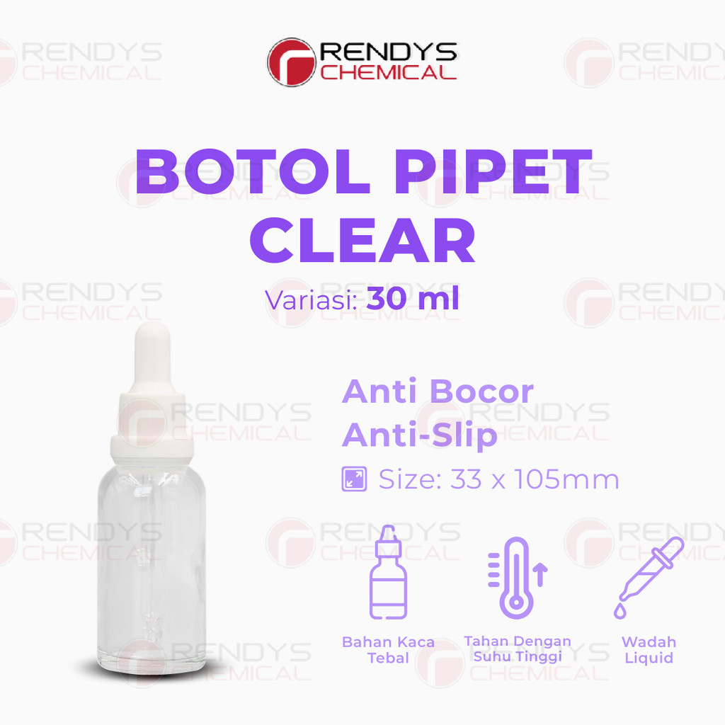 Jual Botol Pipet Kaca Tebal Bening 30ML Tutup Putih / Clear Glass ...