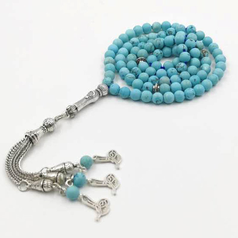 Jual Tasbih 99 beads Natural turquoise Muslim Necklace Arabic fashion ...