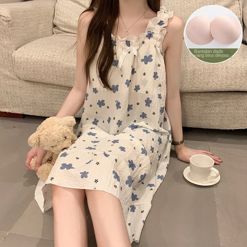 Jual Dress Tidur Wanita Daster DS-6754 With Cup Bra Piyama Sling Tanpa ...