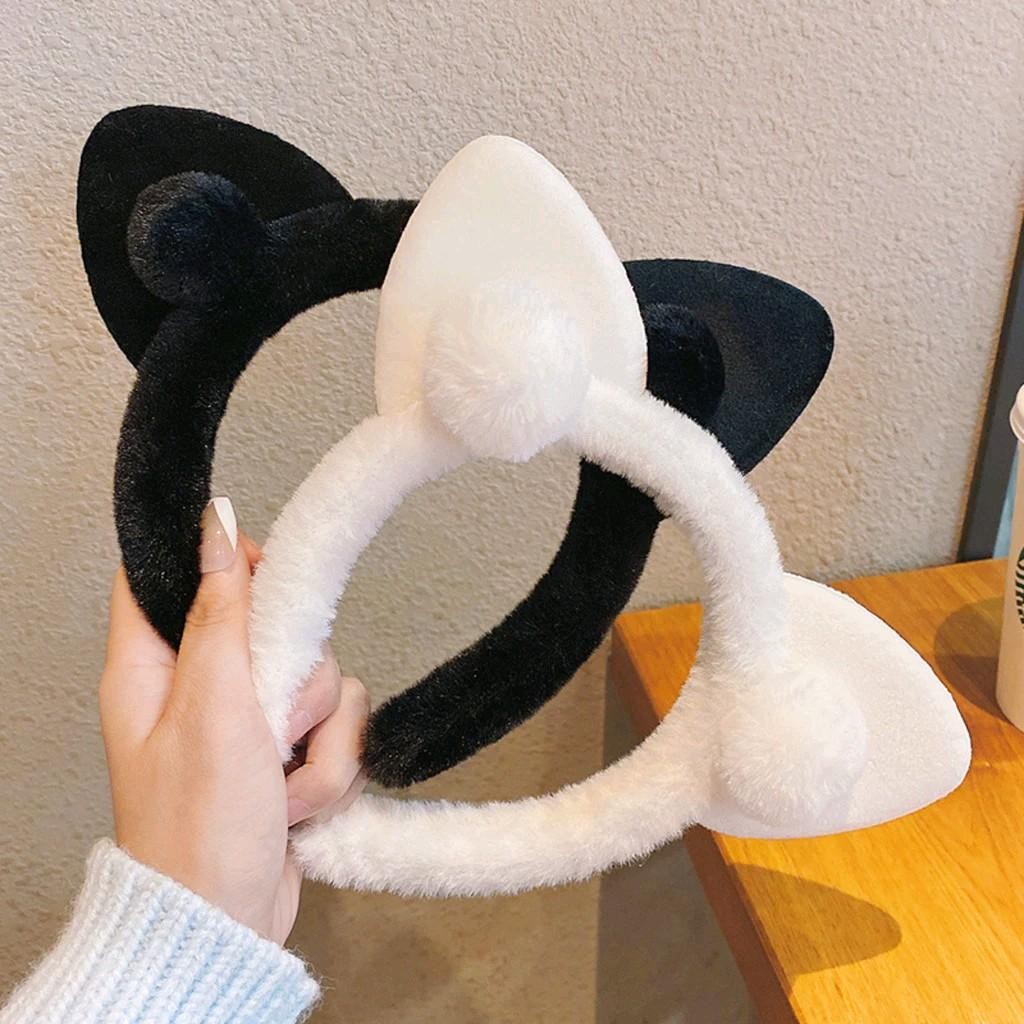 Jual Bando Model Telinga Kucing Bandana Pom Pom Bulu Fashion Korea ...