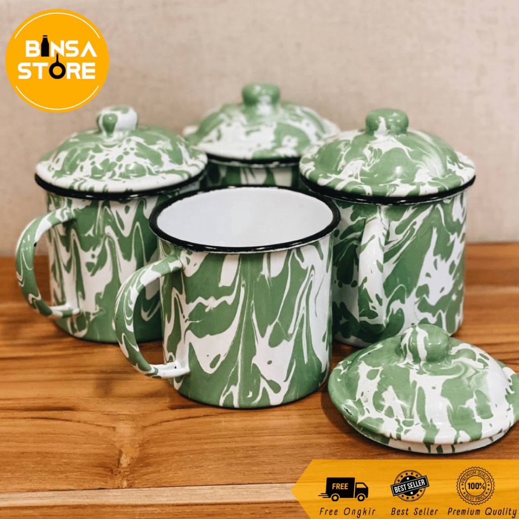 Jual Gelas Stainless Jadul Mug Kaleng Tutup Motif Gelas Enamel Blurik ...