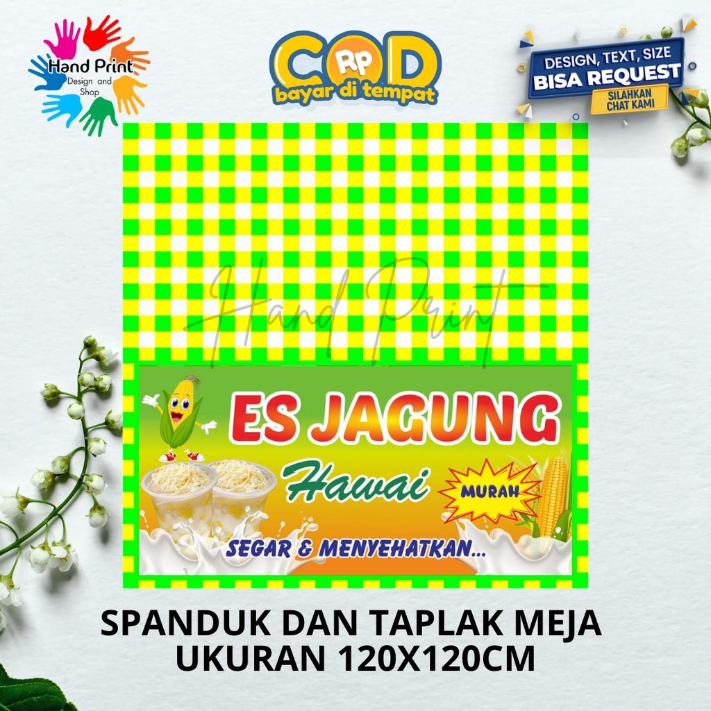 Jual Cetak Spanduk Banner Taplak Meja Es jagung hawai Hijau MMT Custom ...