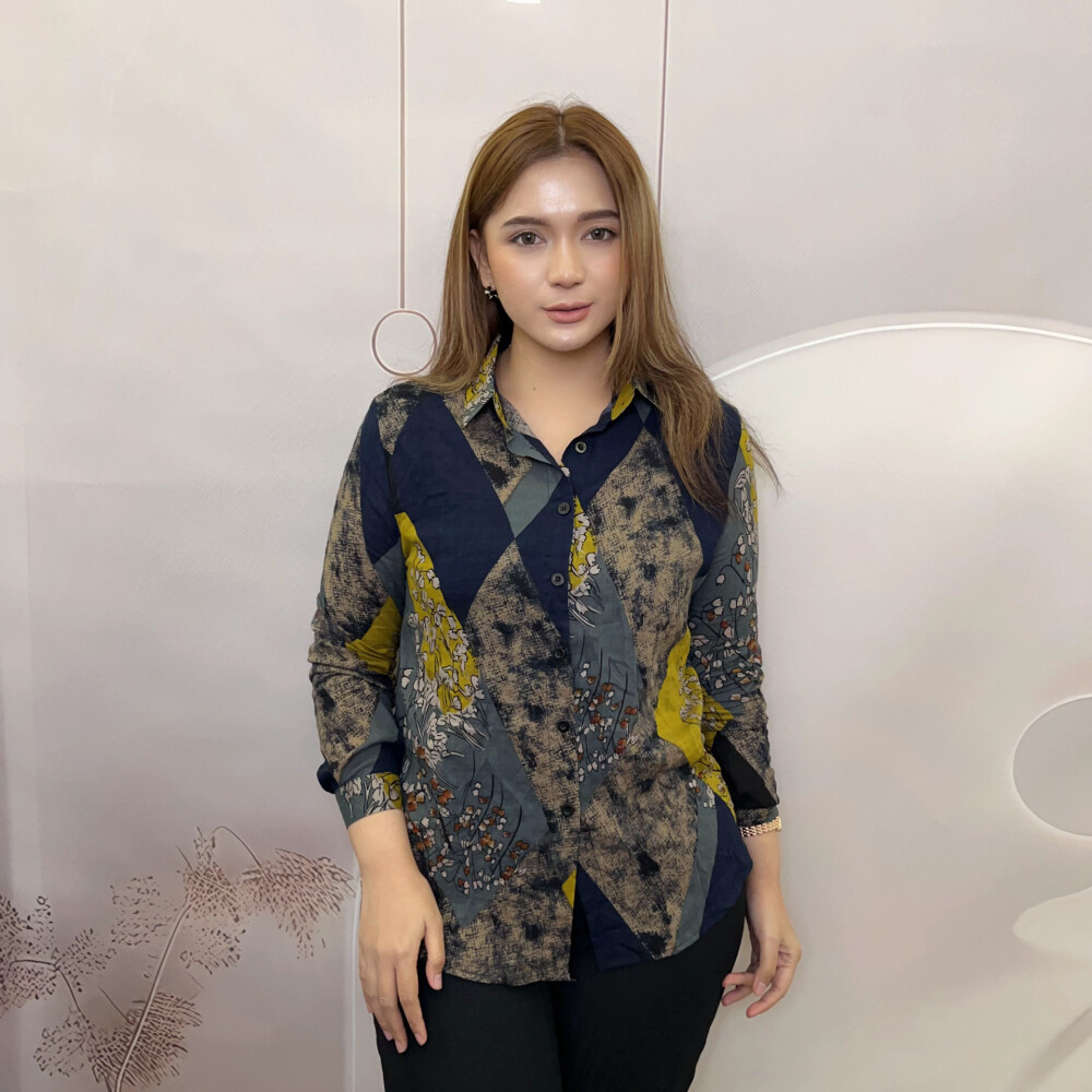 Jual Blouse Wanita Motif Batik Argyle Warna Gelap | Atasan Lengan ...