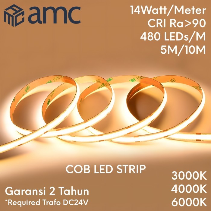 Jual AMC 480D COB LED Flexible Strip DC 24V CRI Ra 90+ Dotless 480 LEDs ...