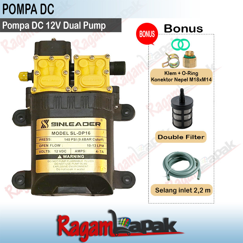 Jual POMPA DC 12V DOUBLE PUMP MOTOR 140 PSI ORIGINAL SINLEADER BEVEL ...