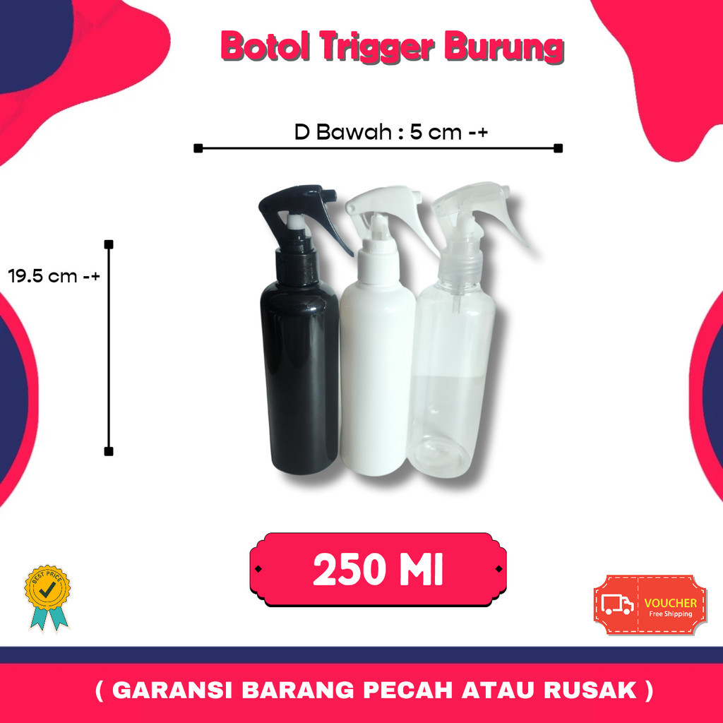 Jual Botol Trigger Burung 250ml Pet | Botol Tigger Br Kosmetik Skincare Tutup Trigger Burung 250 ...