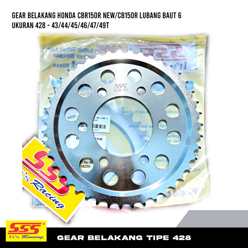 Jual Gear Gir Belakang SSS CBR150R New 2019 CB150R NEW FI 6 Lubang Baut ...