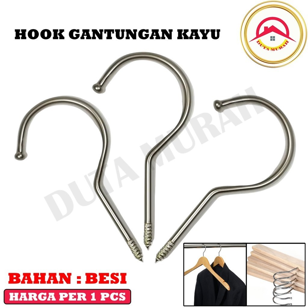 Jual Hook Hanger Kayu Besi Huk Hanger Kayu Silver Kait Hanger Kayu ...