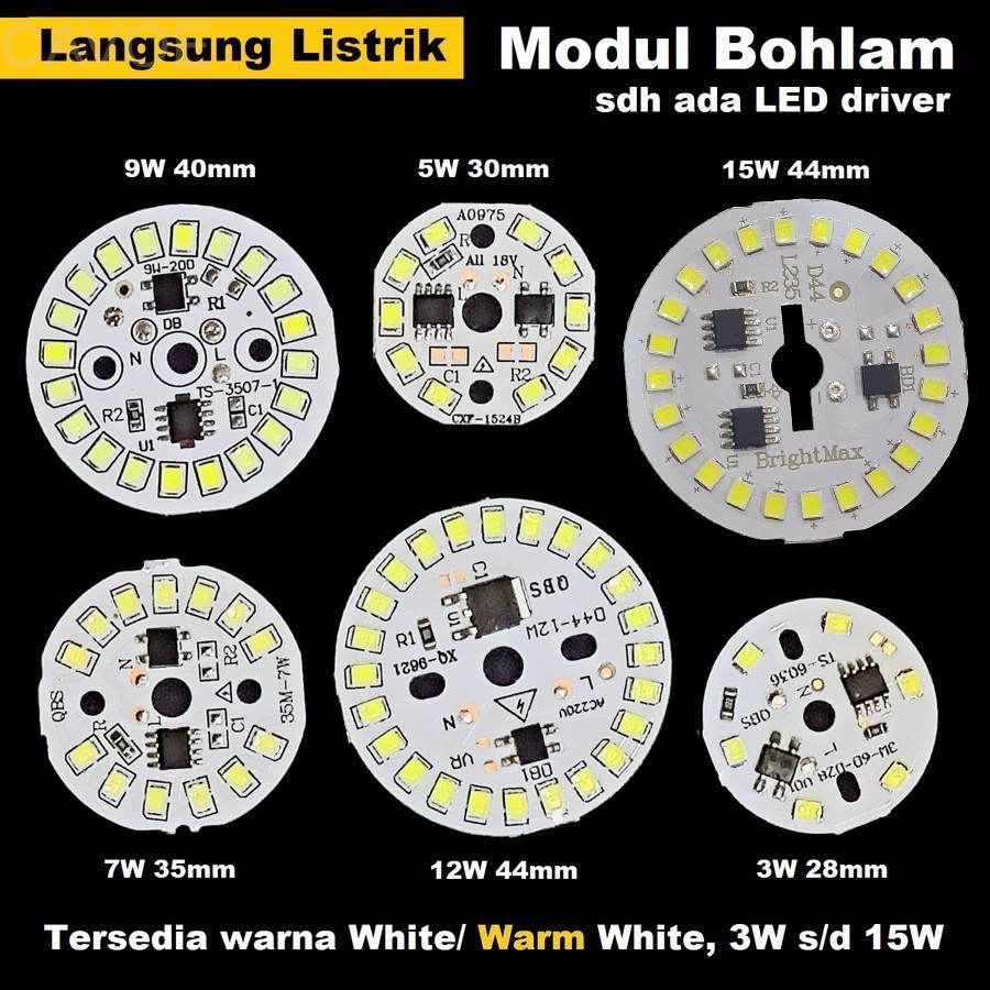 Jual Modul Bohlam Lampu LED Listrik AC SMD White/Warm 3W-15W PCB Aluminium | Shopee Indonesia