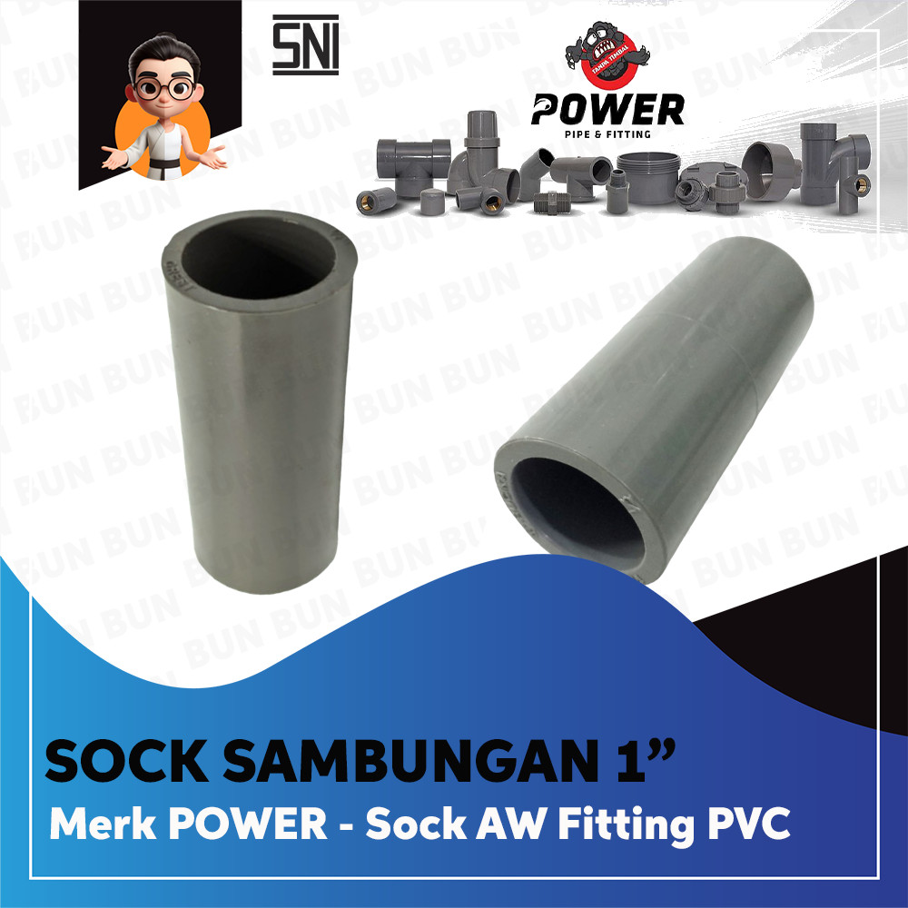 Jual SOCK AW 1/2" FITTING PIPA PVC MERK POWER | SOCKET | SOK | SOKET ...