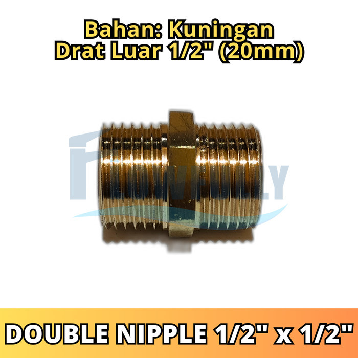 Jual DOUBLE NIPPLE 1/2 x 1/2 INCH KUNINGAN NEPEL DOBEL DRAT LUAR | Shopee Indonesia