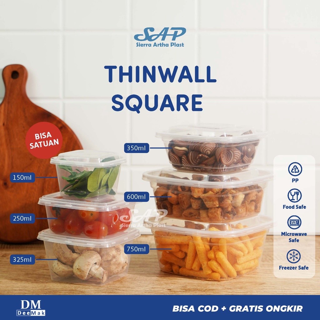 Jual Thinwall DM 500ml|600ml|750ml SQ/ Thinwall Square/ Food Container ...