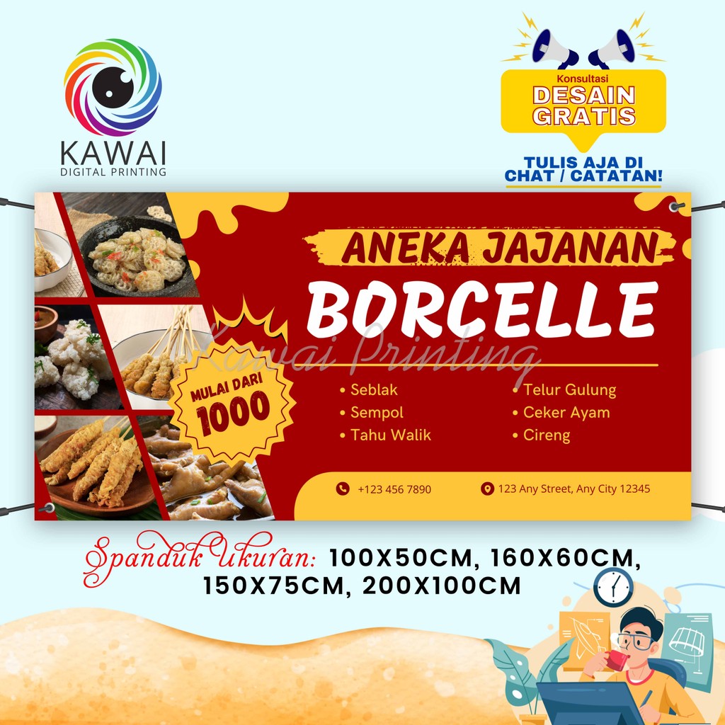 Jual SPANDUK / BANNER Aneka Jajanan Merah Kuning Free Desain | Shopee ...