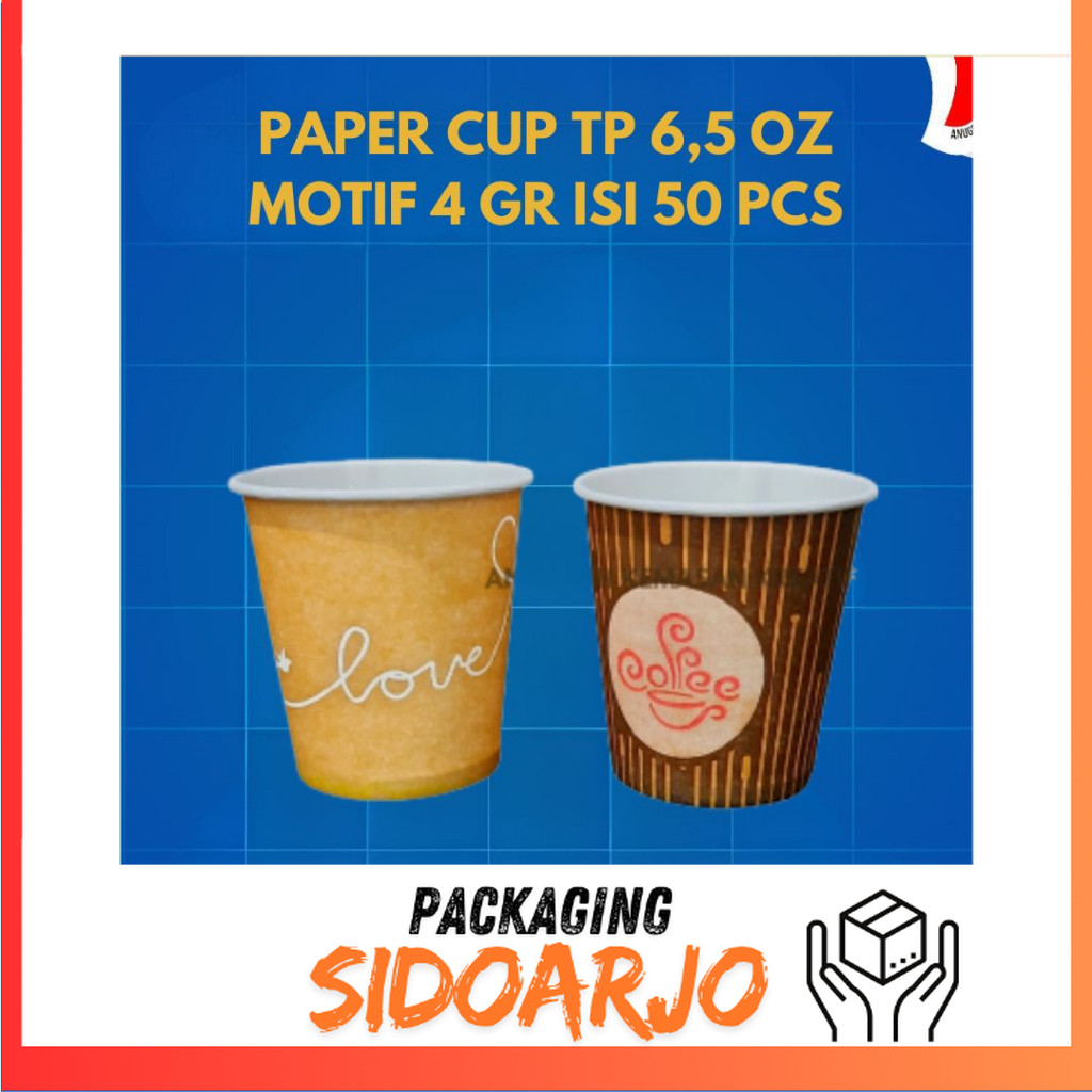 Jual Paper Cup Tp 6,5 Oz Motif 4 Gr / Gelas Kertas Kopi Isi 50 Pcs ...