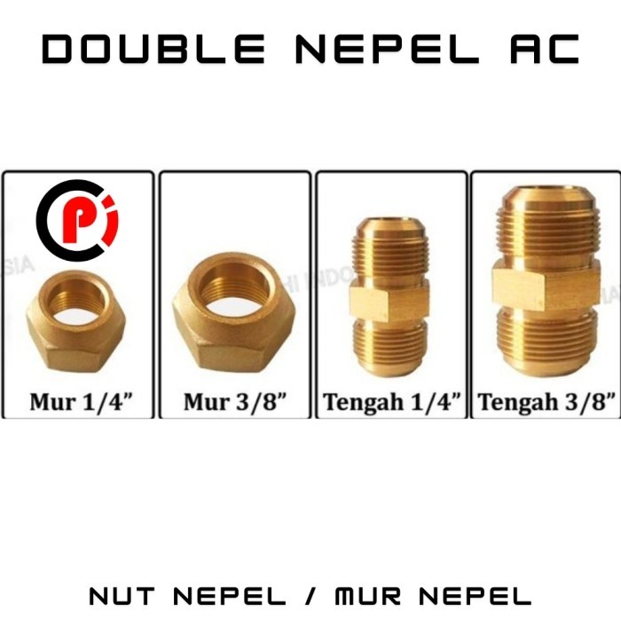 Jual Double Nepel Flaring Pipa AC Sambungan Tembaga Nut Nepel Kuningan Mur Nipel 1/4 3/8 Inch ...