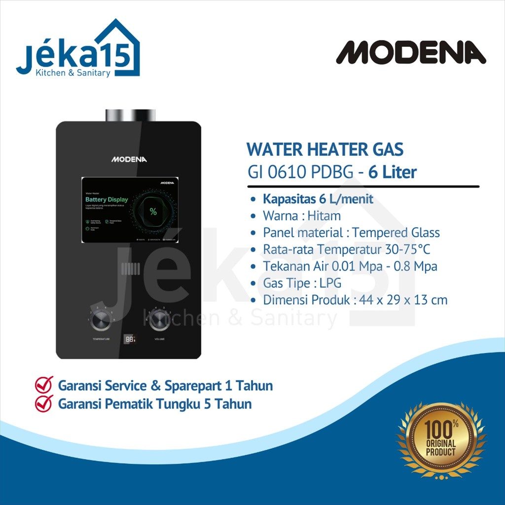Jual MODENA GI 0610 PDBG Water Heater Gas - Pemanas Air Mandi 6 L | Shopee Indonesia