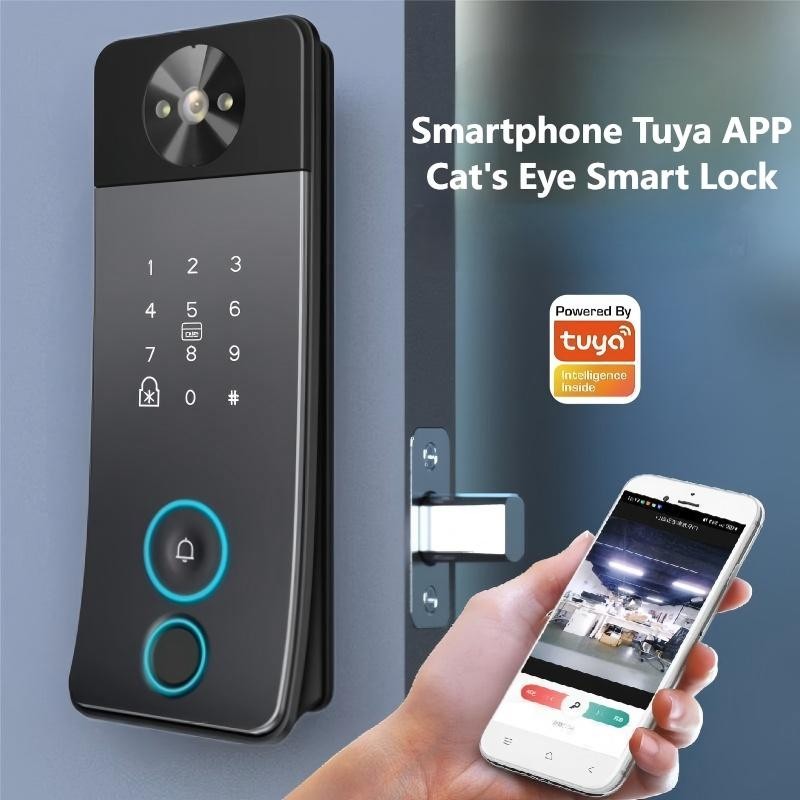 Jual Tuya APP WIFI Visible Peephole Smart Deadlock for Wooden Door With ...