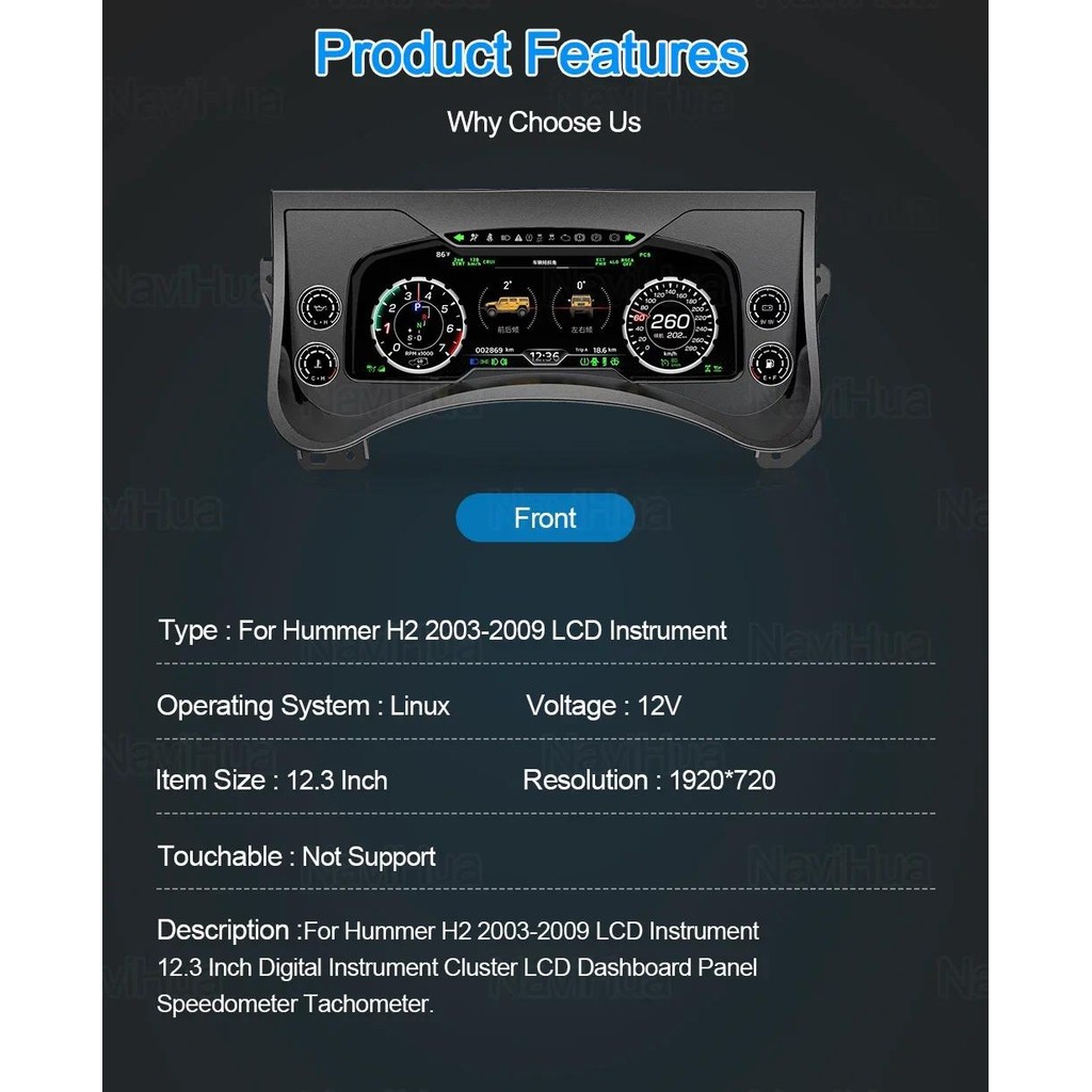 Jual 12.3 inch New Upgraded For Hummer H2 2003-2009 Speedometer Car LCD ...