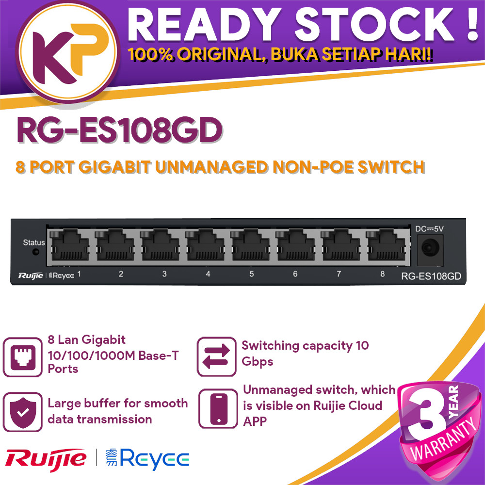 Jual RUIJIE REYEE RG-ES108GD 8 PORT GIGABIT 10/100/1000MBPS UNMANAGED ...