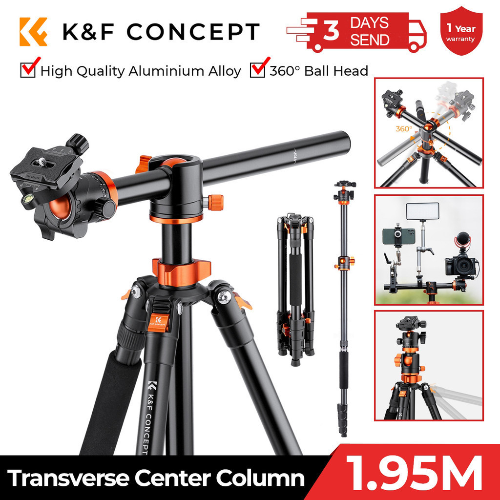 Jual K&F Concept Travel Aluminium Camera Tripod with Transverse Center ...