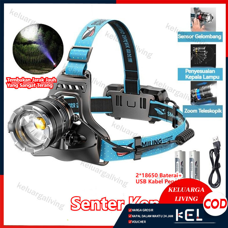 Jual Smiling Shark Headlamp K225B Senter Kepala LED Lampu Kepala LED Super Terang 4000 Lumen Dan ...