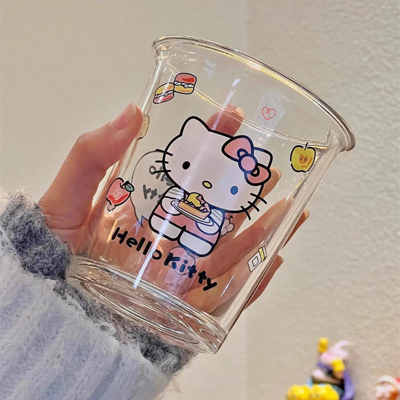 Jual Kawaii Hello Kitty Glass Cup Sanrio Cinnamoroll Melody Glass Cup ...