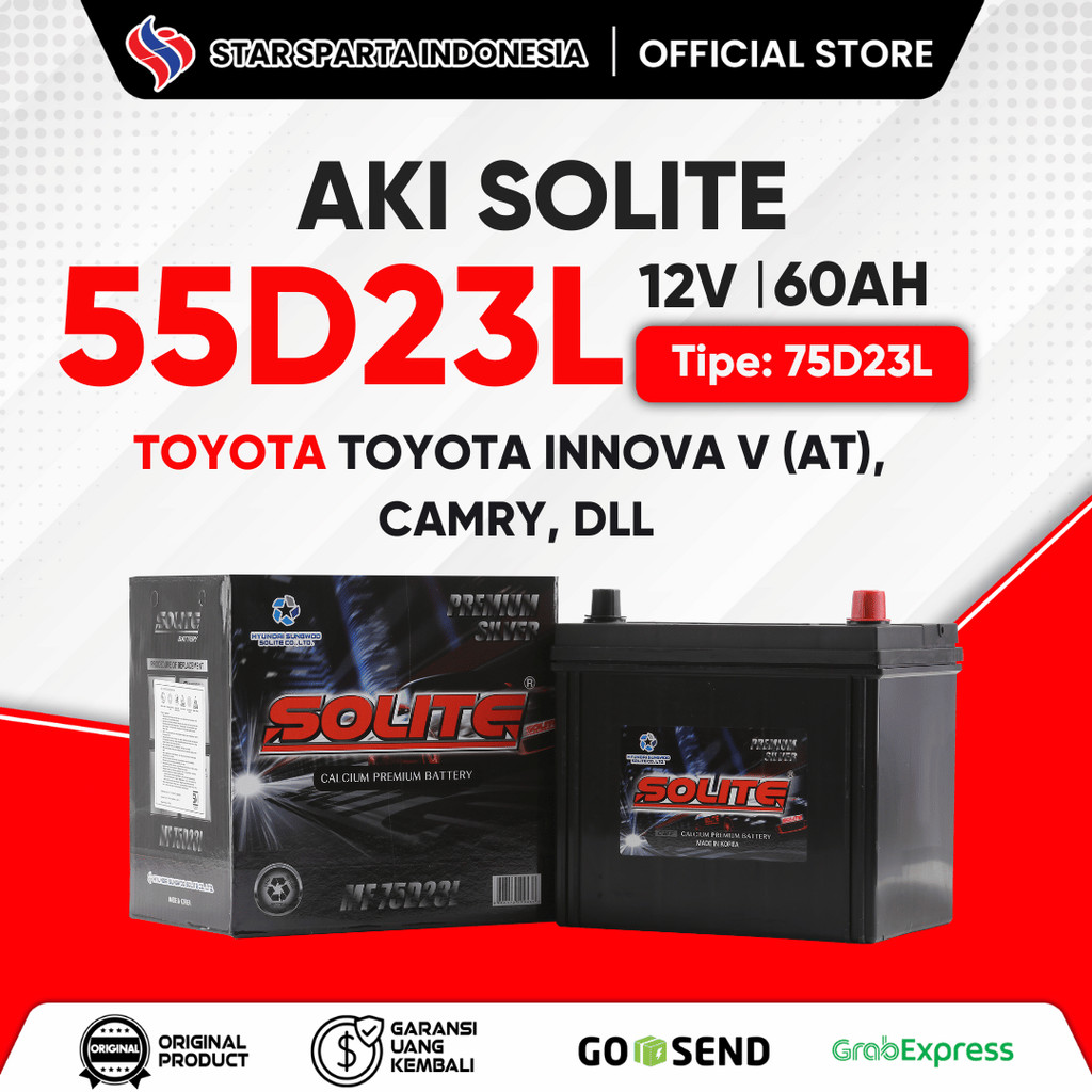 Jual Solite - Aki 55D23L 12V 60Ah untuk Toyota Innova V (AT), Camry ...