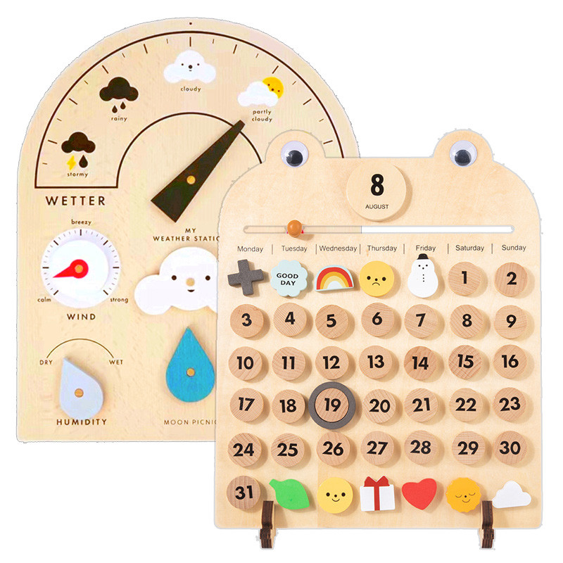 Jual Kids Daily Calendar Wooden Educational Toy My Weather Station Date ...