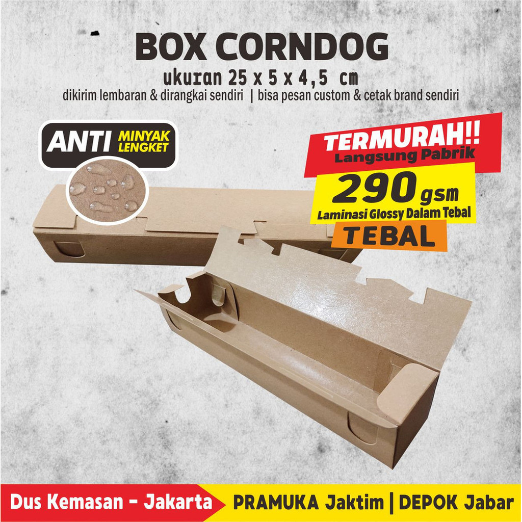 Jual BOX CORNDOG / BOX SATE / BOX SOSIS 25X5X4.5 CM ANTI MINYAK ...