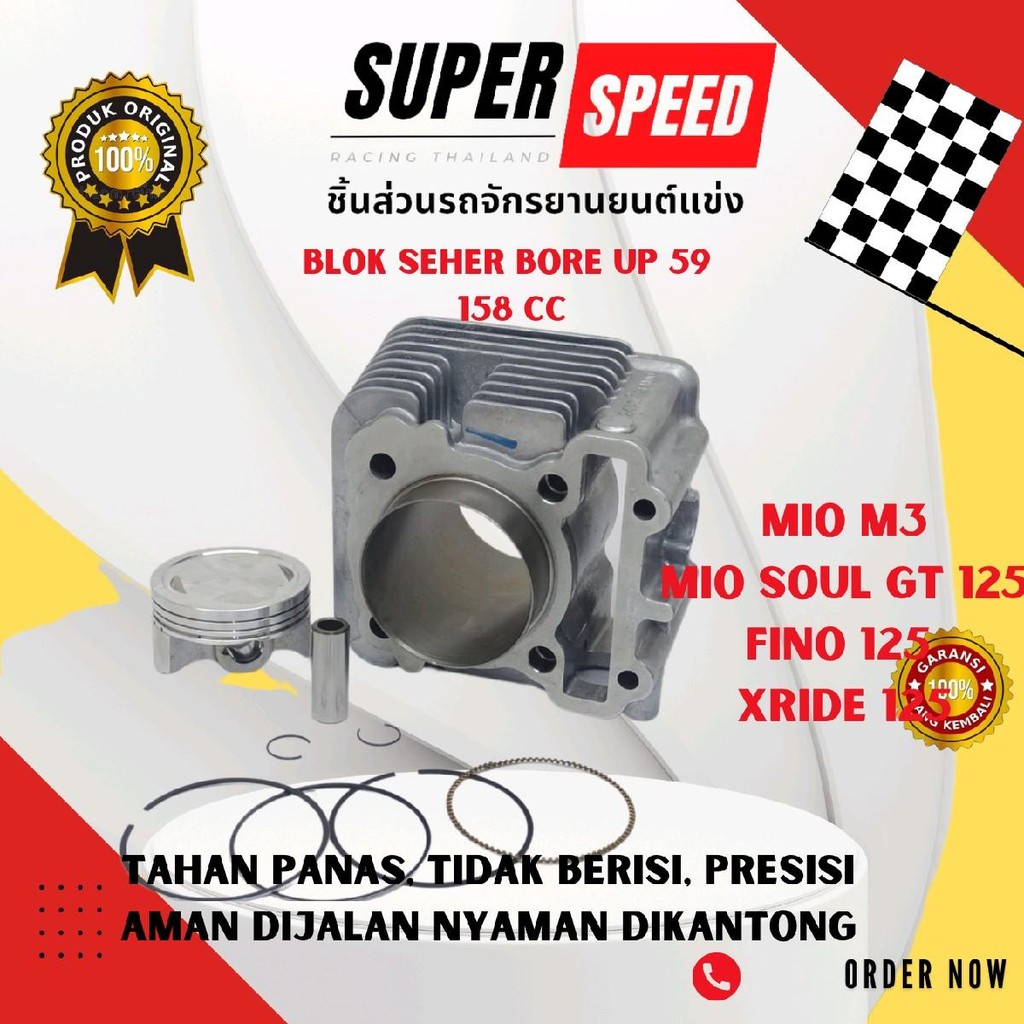 Jual BLOK SEHER BORE UP MIO3 MIO 3 MIO SOUL BLUE CORE 125 XRIDE 125 160 CC Piston 59 mm Bore up ...
