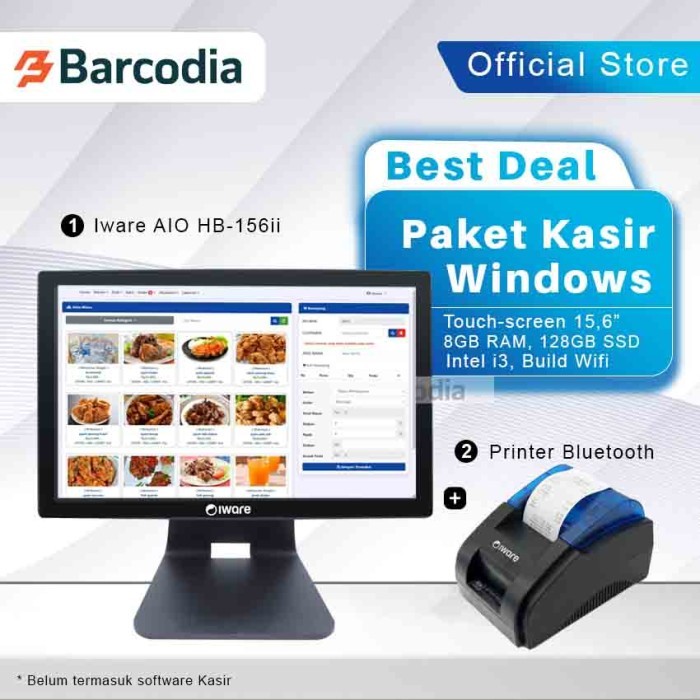 Jual MESIN KASIR Windows POS All In One IWARE HB-156S TouchScreen + Printer - Manual Cutter ...