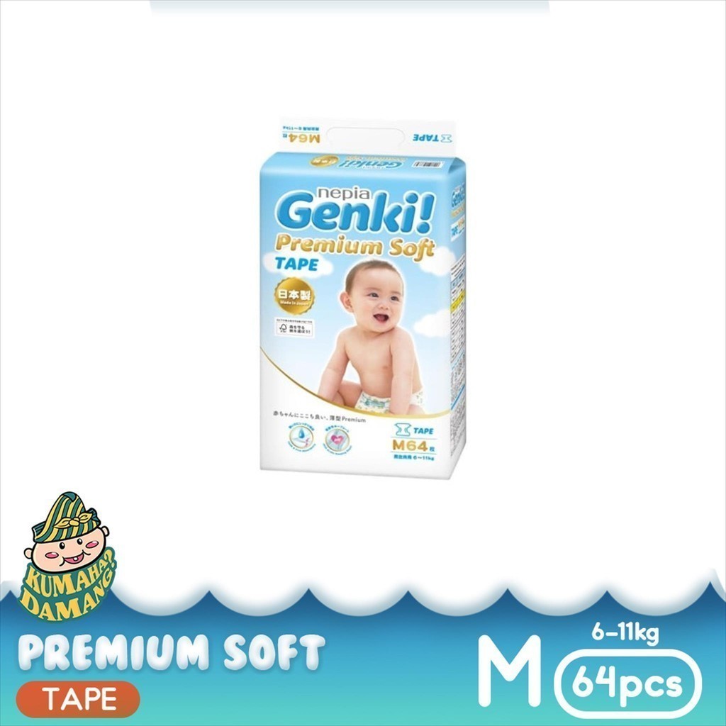 Jual Nepia Genki Popok Bayi Premium Soft Tape M 64 | Shopee Indonesia