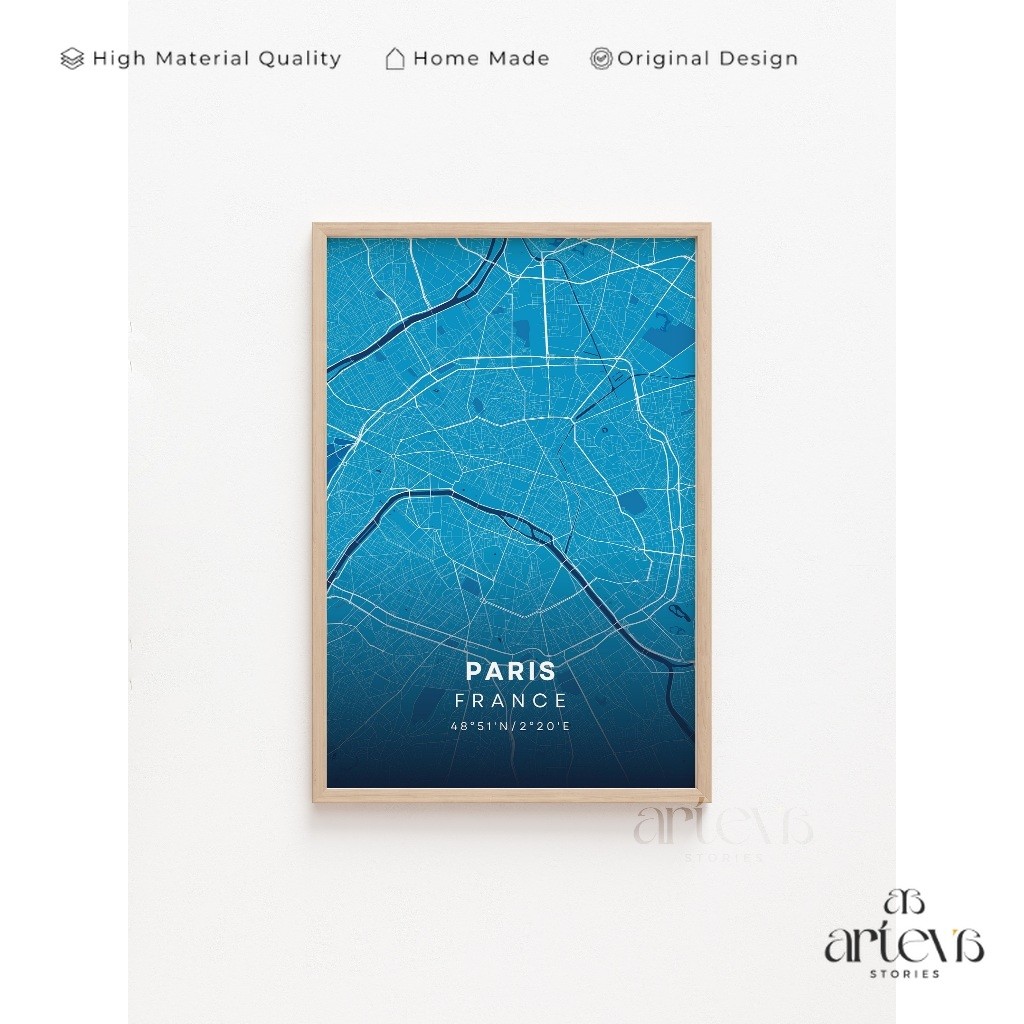 Jual Hiasan Dinding Peta Paris Prancis Sapphire Blue - Wall Art City ...