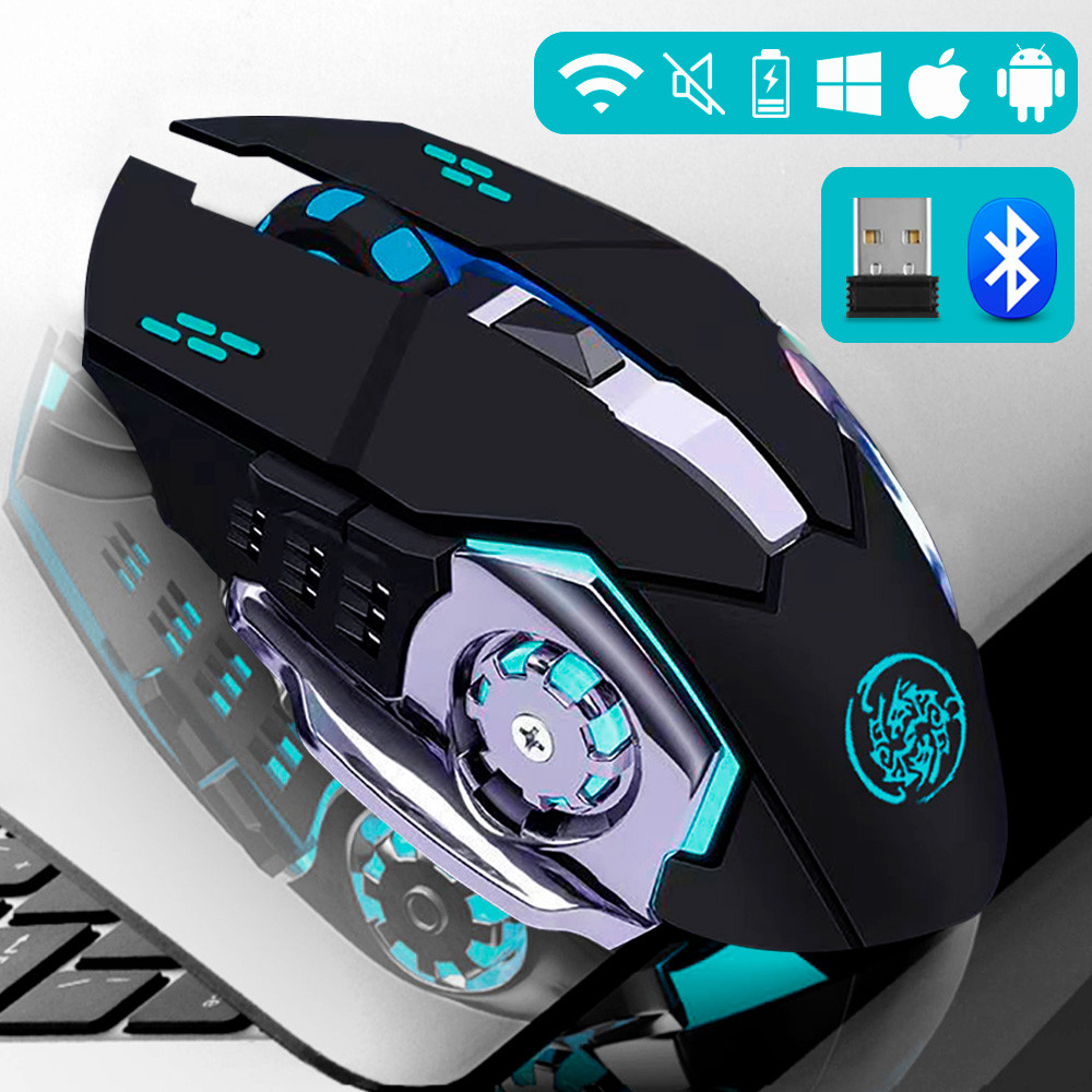 Jual Wireless Mouse Gaming Computer Silent Rechargeable Bluetooth Mouse ...