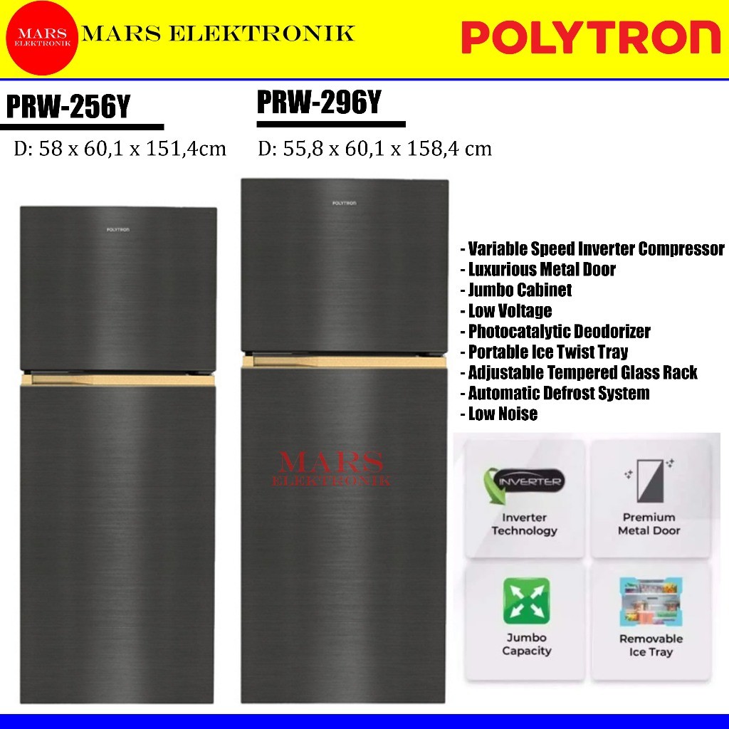 Jual KULKAS POLYTRON PRW256Y - PRW296Y - INVERTER - 240L / 260L - KULKAS 2 PINTU POLYTRON - PRW ...