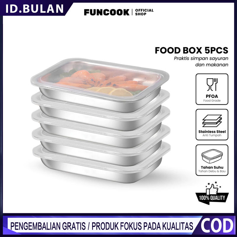 Jual FUNNYCOOK Food Box Stainless 304 Tempat Wadah Makanan 5PCS ...