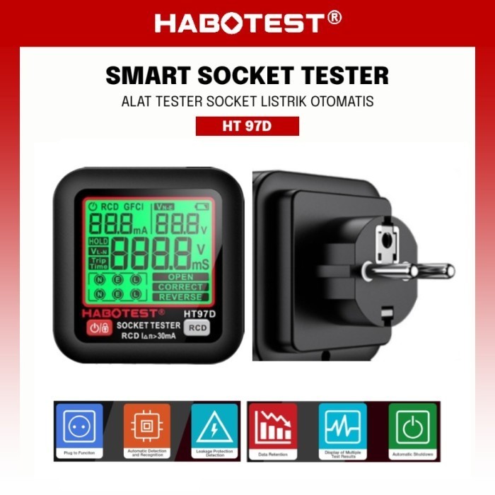 Jual HABOTEST Socket Tester Digital 30V-260V Automatic GFCI Smart ...